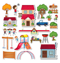 Children play slide at playground Royalty Free Vector Image