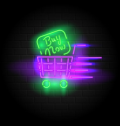 Neon supermarket sale sign with shopping cart Vector Image