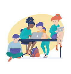 Students learning with computer Royalty Free Vector Image