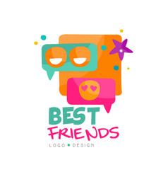 Happy three friends line style logo Royalty Free Vector
