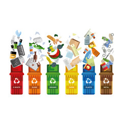 Waste sorting orange trash can with sorted Vector Image