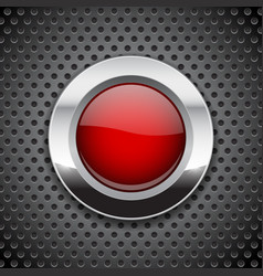 Red glass 3d buttons with chrome frame on metal Vector Image