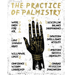 Palmistry map on open palm with old magic symbols Vector Image