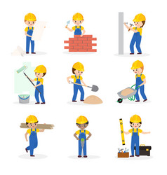 Cute little builder kids with construction tools Vector Image