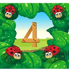 Number four with 4 bees flying in garden Vector Image