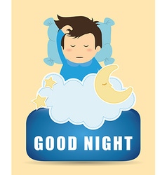 Good night card with boy sleeping in bed flat Vector Image