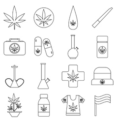 Marijuana outline icons set Royalty Free Vector Image