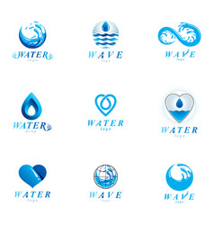Big collection fruit in a water splash icons Vector Image