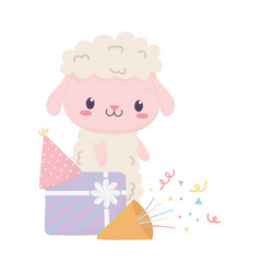 Happy birthday cute sheep with party hat and gift Vector Image