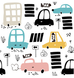 Seamless pattern with hand drawn retro racing cars