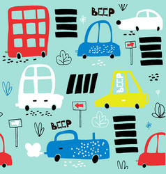 Seamless pattern with hand drawn retro racing cars