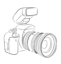 Photo camera with huge lens sketch Royalty Free Vector Image