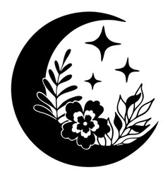 Magic black moon with stars and crystals on white Vector Image