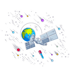 Cute smiling satellite Royalty Free Vector Image