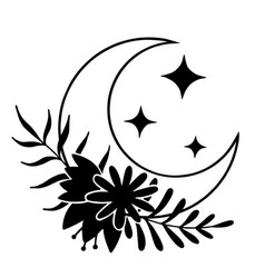 Magic black moon with stars and crystals on white Vector Image