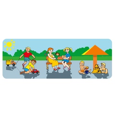 Kids listen and talk to friendly preschool teacher