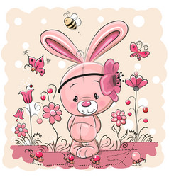 Greeting card cute cartoon rabbit with flower Vector Image