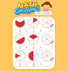 Math worksheet template design for fractions Vector Image