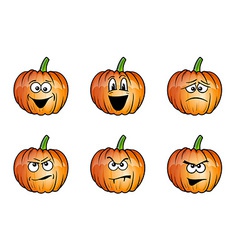 Set of halloween pumpkins funny faces autumn Vector Image
