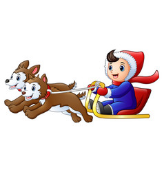 Happy boy walking with his dog Royalty Free Vector Image