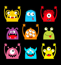 Black monster silhouette set cute cartoon scary Vector Image