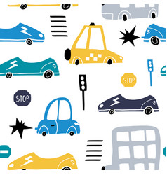 Seamless pattern with hand drawn retro racing cars