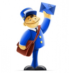 Mail cartoon carrier with bag and letter Vector Image