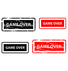 Pixel game over text with three hearts Royalty Free Vector