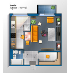 Small studio apartment cartoon plan Royalty Free Vector