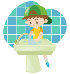 Little boy washing his legs in washbasin Vector Image