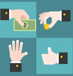 Hand gestures icons set with name Royalty Free Vector Image