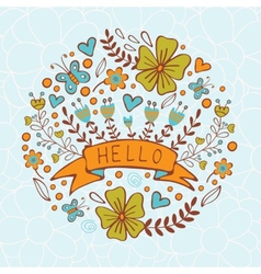 Hello card with decorative floral frame Royalty Free Vector