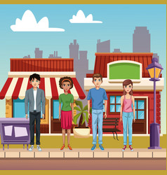 Town buildings cartoon Royalty Free Vector Image