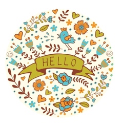 Hello card with decorative floral frame Royalty Free Vector