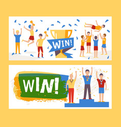 Young children winner podium Royalty Free Vector Image
