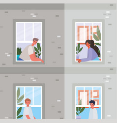 Windows with people opened window neighbors Vector Image