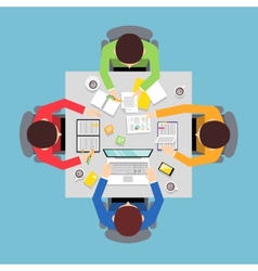 Top view people group work at table meeting Vector Image