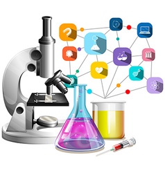 Science symbols and glass beaker Royalty Free Vector Image