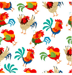 Seamless pattern with cute roosters chickens Vector Image