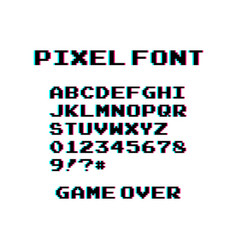 Pixel game over text with three hearts Royalty Free Vector