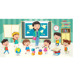 Students with their teacher Royalty Free Vector Image