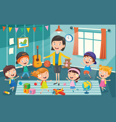 Students with their teacher Royalty Free Vector Image