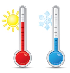Two thermometers measuring hot and cold Royalty Free Vector