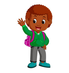 Cute boy go to school cartoon Royalty Free Vector Image