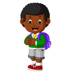 Cute boy go to school cartoon Royalty Free Vector Image