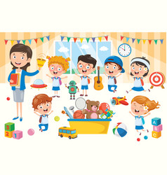 Students with their teacher Royalty Free Vector Image